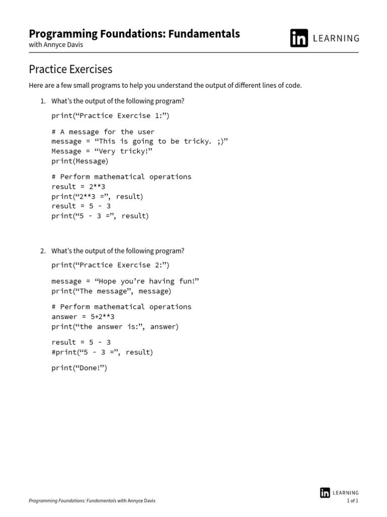 Practice Exercises: Programming Foundations: Fundamentals | PDF