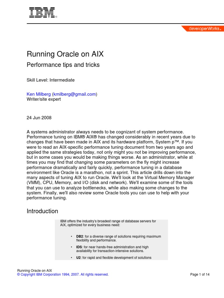 Running Oracle On Aix Pdf Oracle Database Random Access Memory