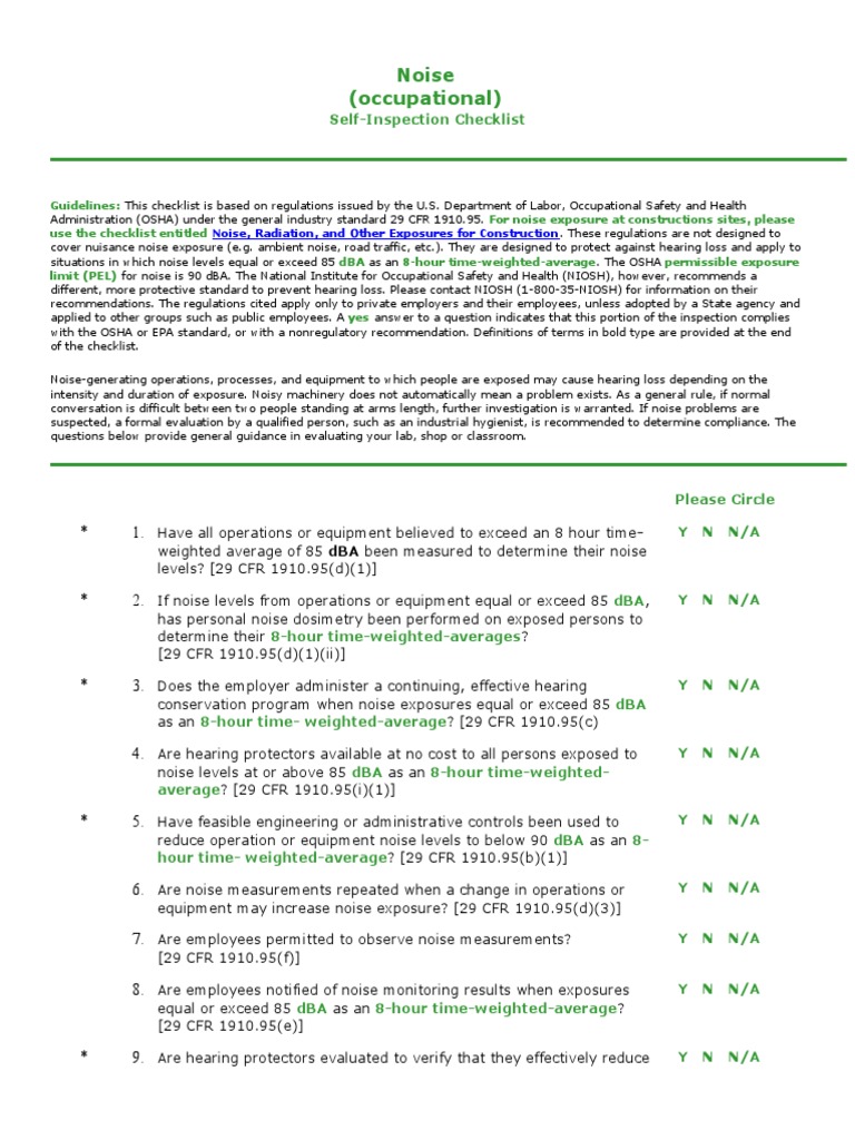 Noise Checklist | PDF | Noise | Determinants Of Health