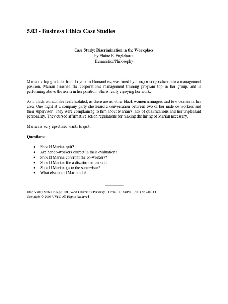 5.03E Ethics Case Study Workplace Discrimination | PDF
