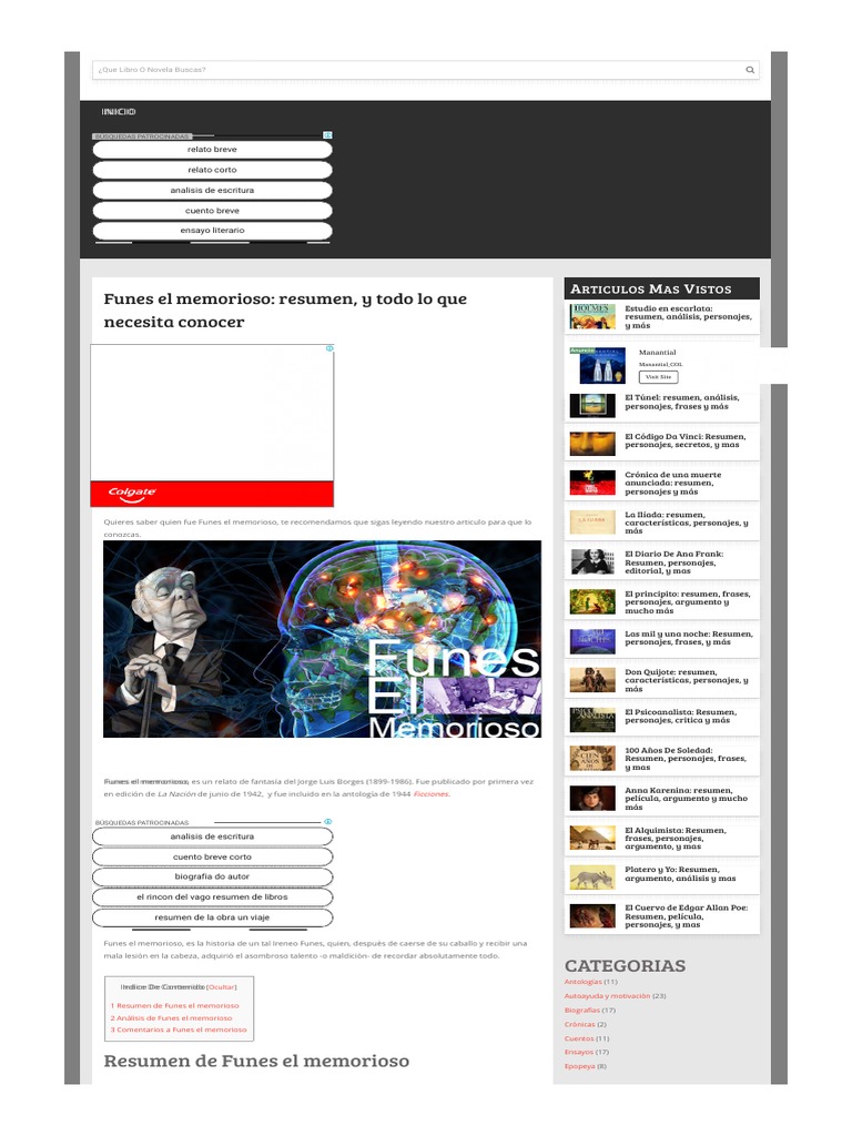 Resumen y análisis de Funes el memorioso | PDF
