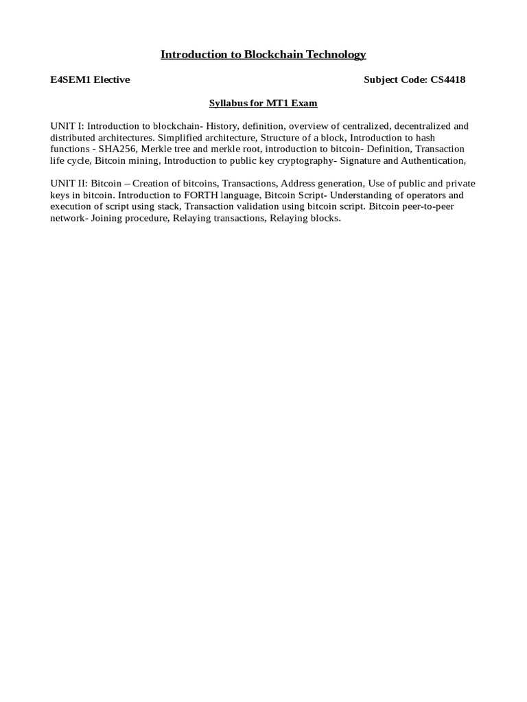 Blockchain Syllabus For MT1 PDF | PDF