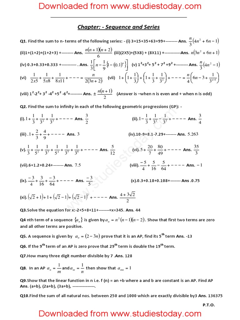 CBSE Class 11 Assignment For Sequences and Series | PDF | Numbers | Abstract Algebra
