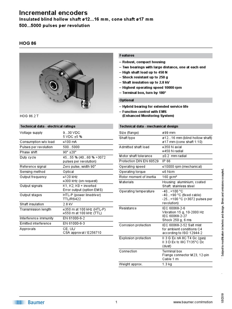 Incremental Encoders: Insulated Blind Hollow Shaft Ø12... 16 MM, Cone ...