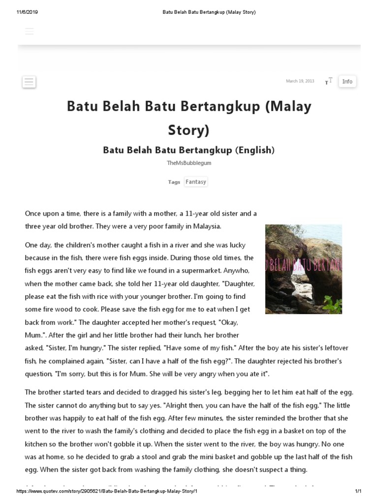 Batu Belah Batu Bertangkup (Malay Story) | PDF