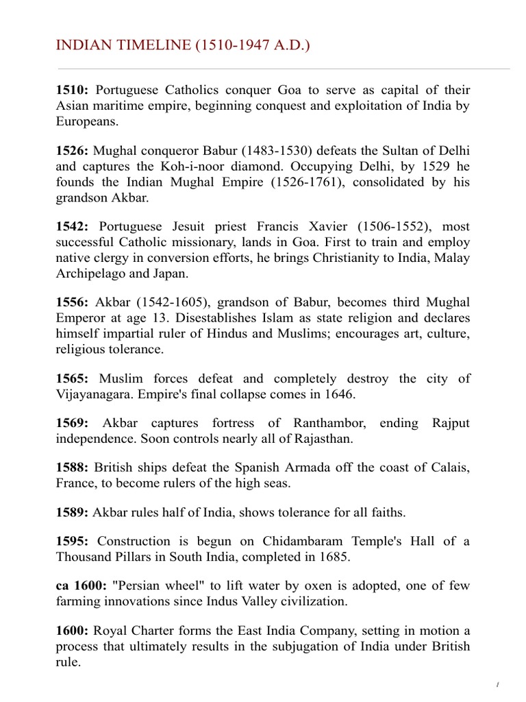 Indian Timeline (1510-1947 A.d.) | PDF | Mughal Empire | Mahatma Gandhi
