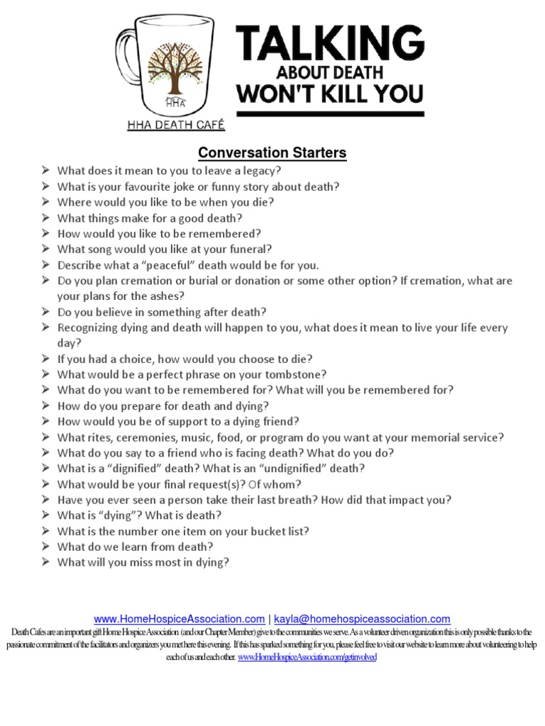 Death Cafe Conversation Starters | PDF | Funeral | Cremation