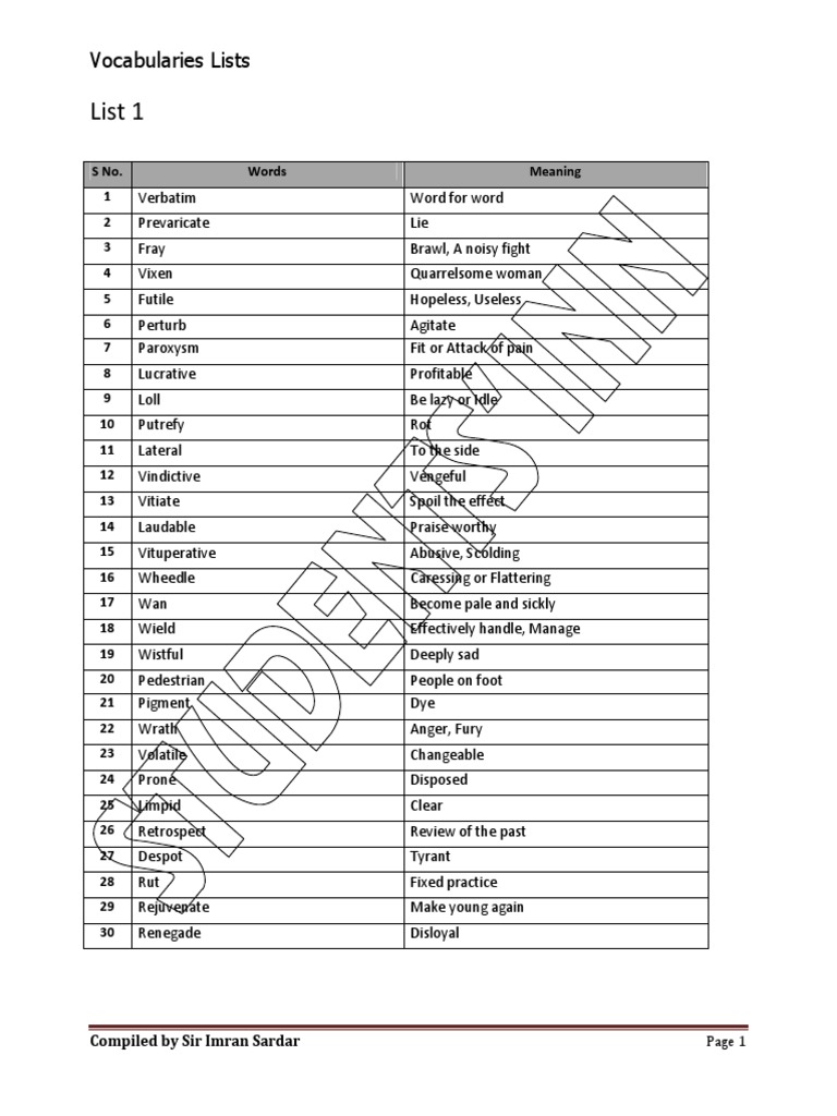 List 1: Vocabularies Lists | PDF