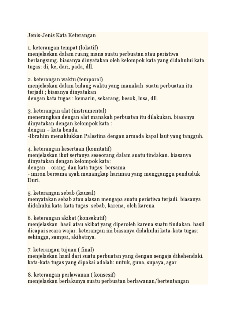 Jenis Jenis Kata Keterangan | PDF
