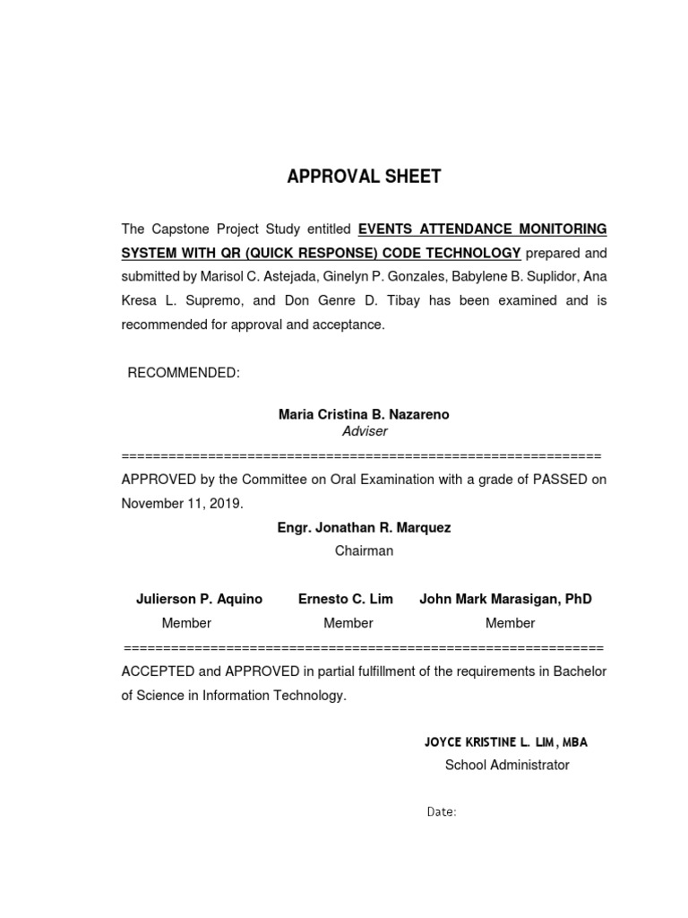 Approval Sheet: System With QR (Quick Response) Code Technology ...