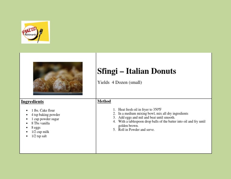Italian Sfingi Donuts Recipe | PDF | Cooking, Food & Wine