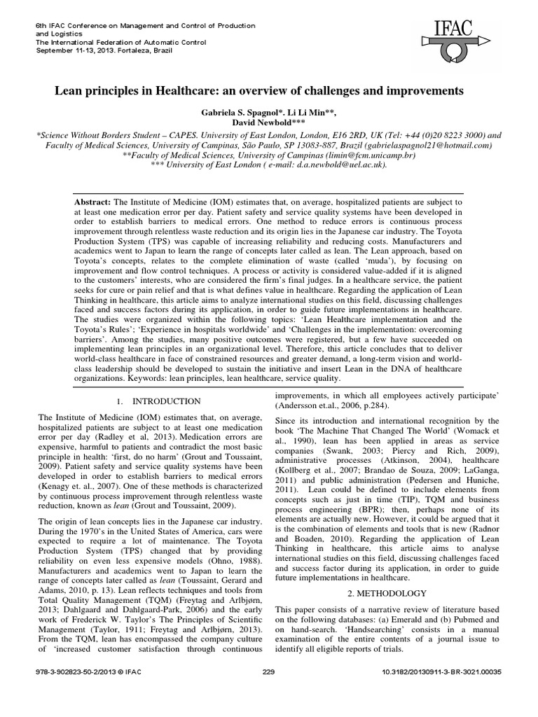 Lean Principles in Healthcare: An Overview of Challenges and ...