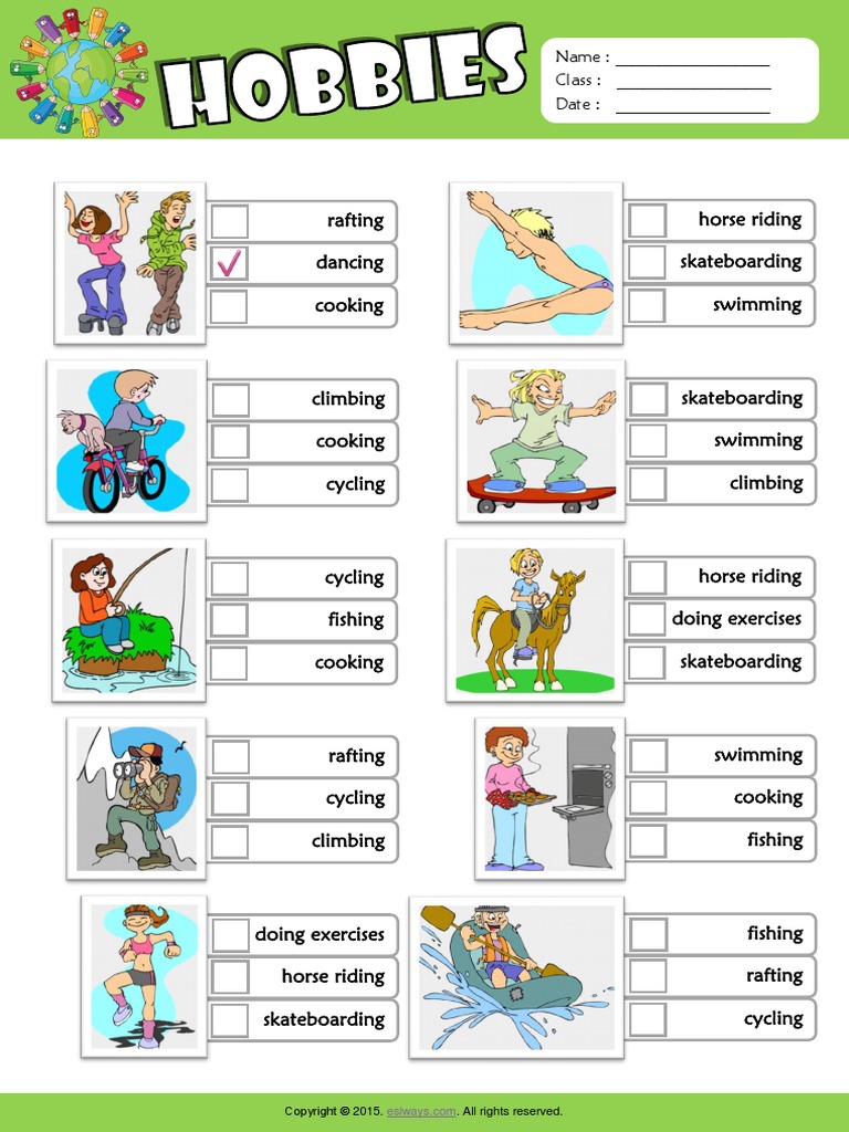 Hobbies Esl Vocabulary Multiple Choice Worksheet For Kids PDF | PDF