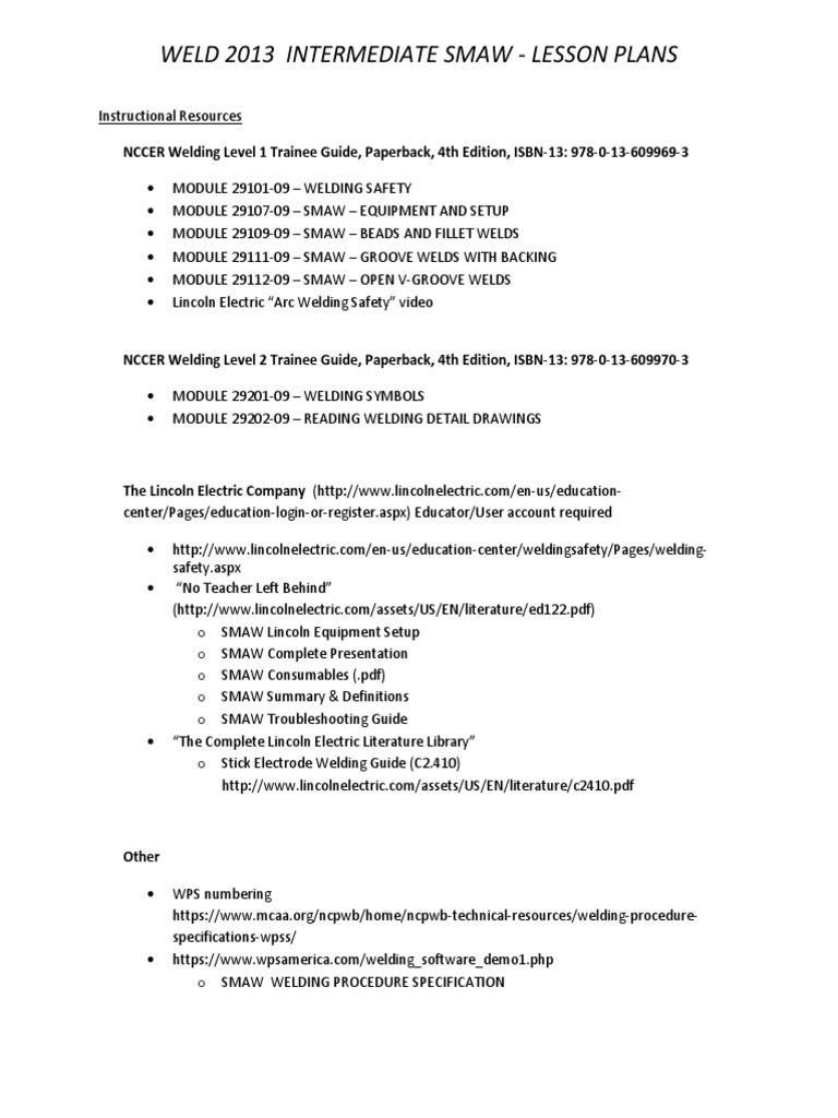 WELD 2013 SMAW Lesson Plans and Materials | PDF | Welding | Construction