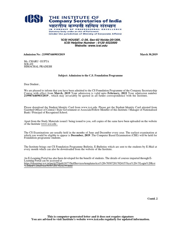 Foundation Reg Letter PDF | PDF | University And College Admission ...