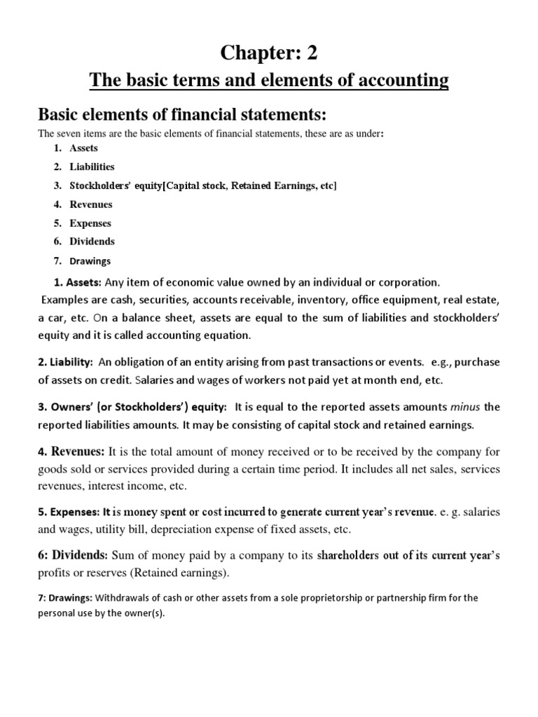 Basic Terms and Elements of Accounting - Chapter 2 | PDF | Debits And ...