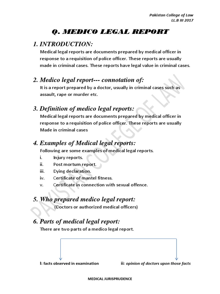 Outline of Medical Legal Report | PDF | Expert Witness | Crime & Violence
