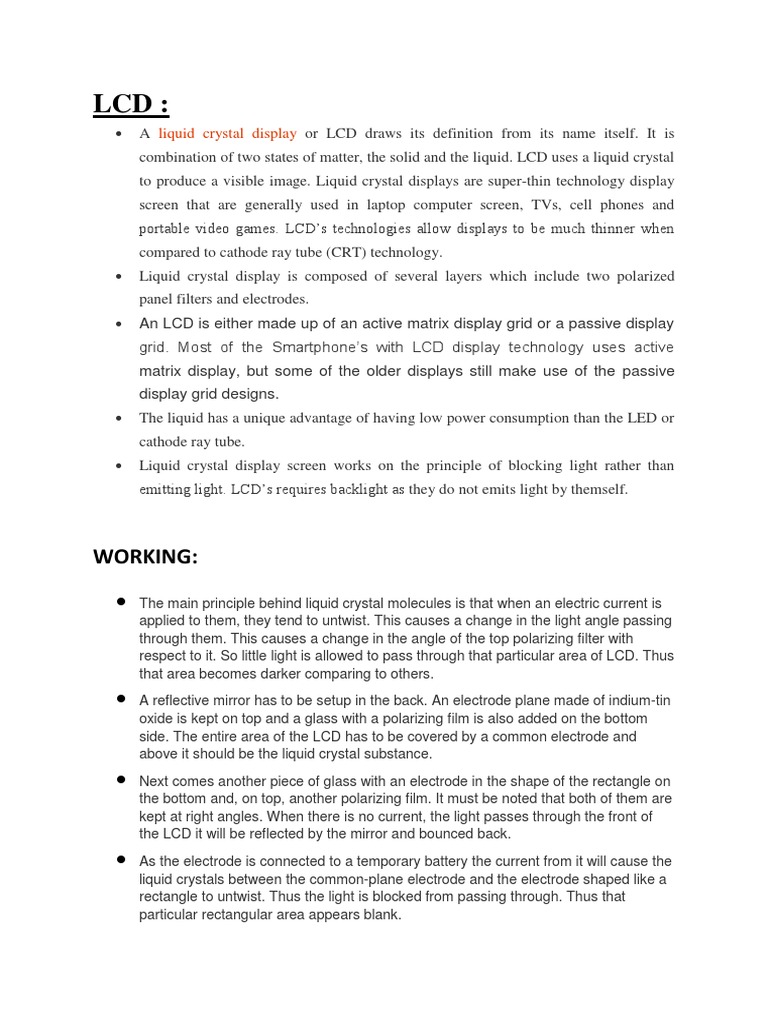 Working:: Liquid Crystal Display | PDF | Liquid Crystal Display ...