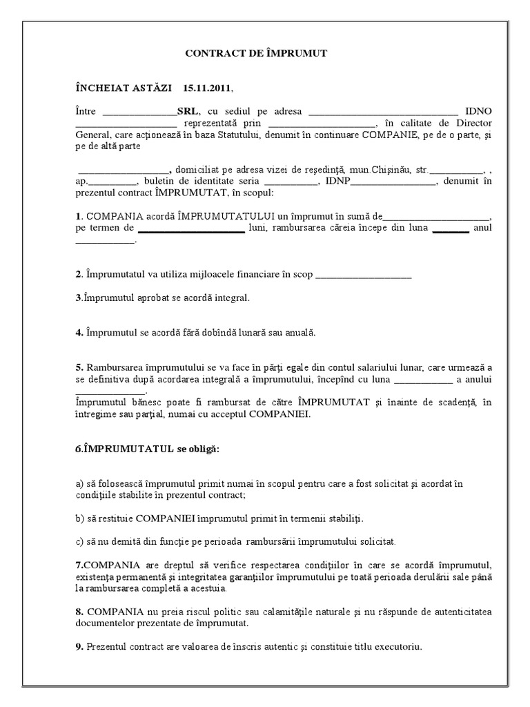 Contract De Imprumut