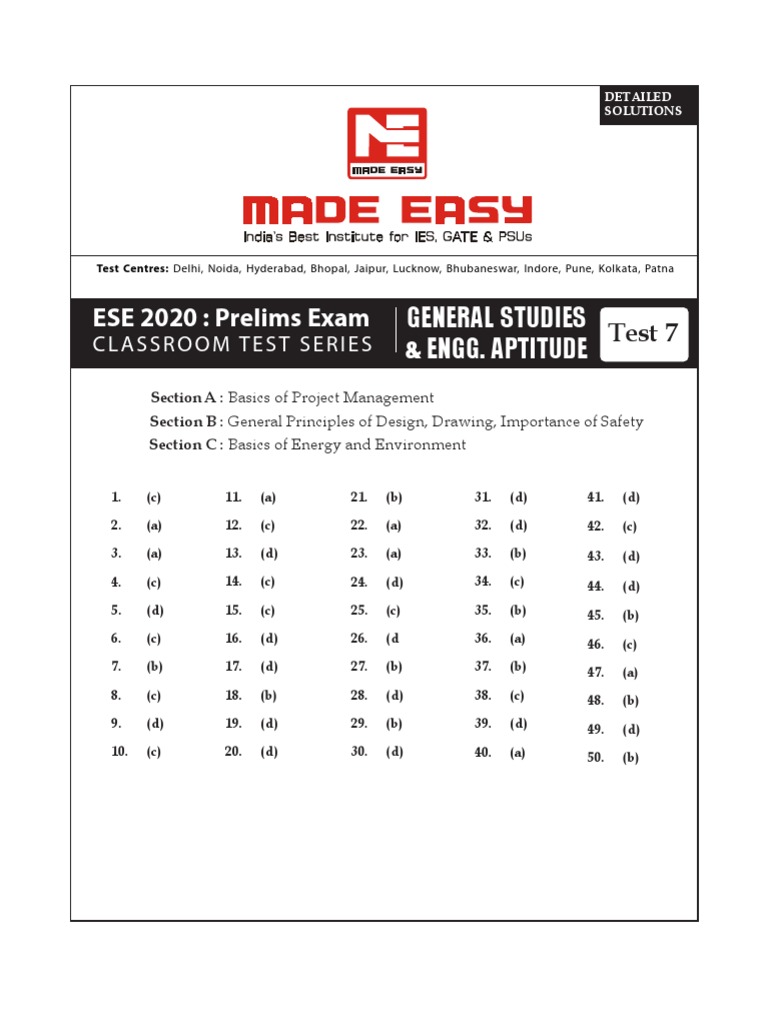 ESE 2020: Prelims Exam: General Studies & Engg. Aptitude | PDF ...