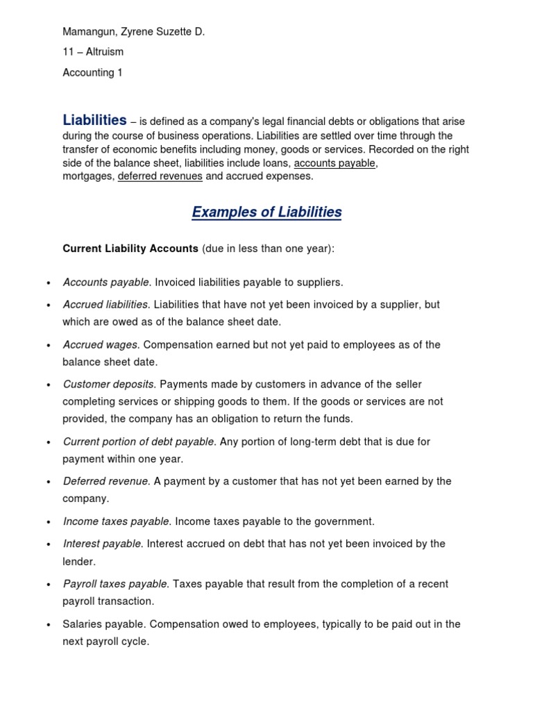 Examples of Liabilities | PDF | Debits And Credits | Retained Earnings