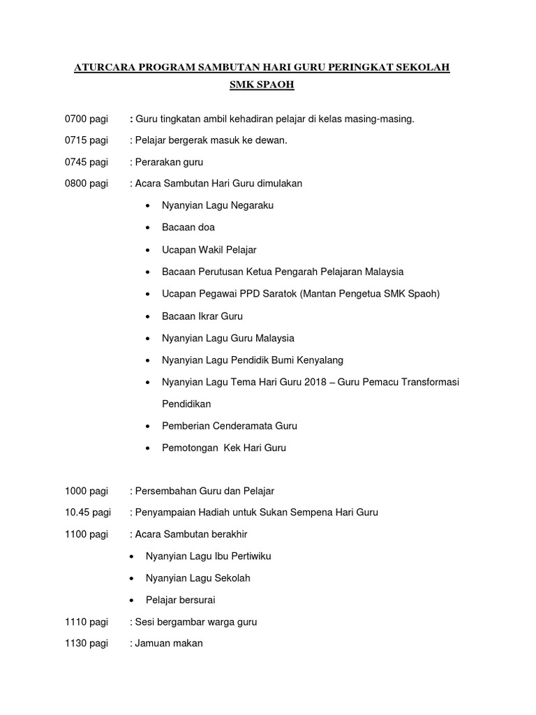 Aturcara Program Hari Guru | PDF