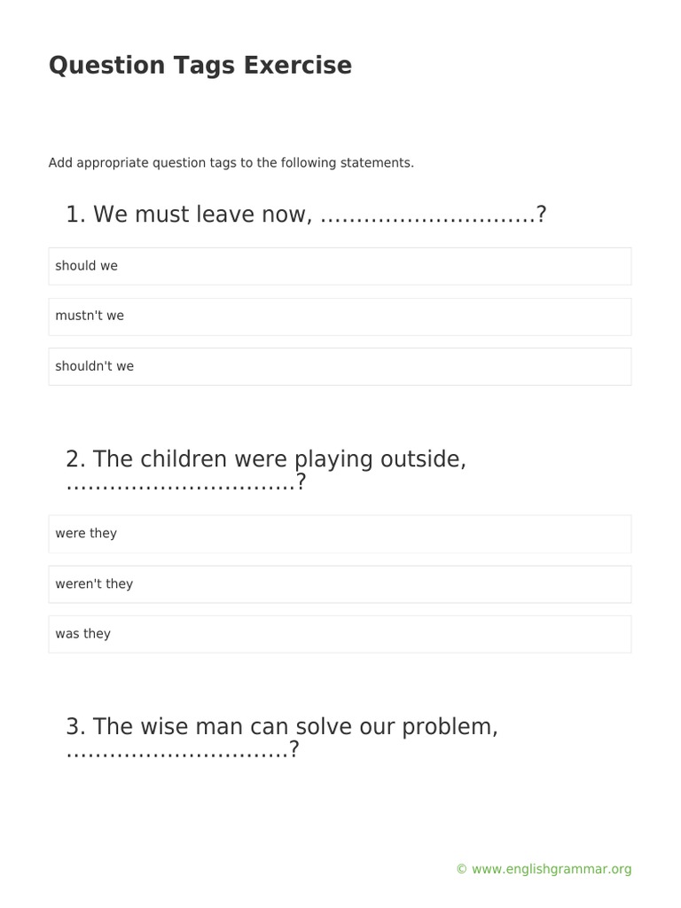 Question Tags Exercise | PDF