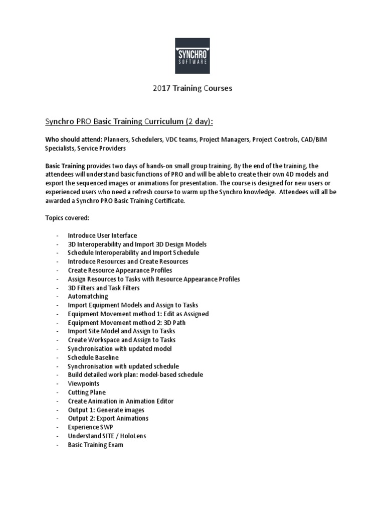 Synchro PRO Training for Professionals | PDF | 3 D Computer Graphics | Building Information Modeling