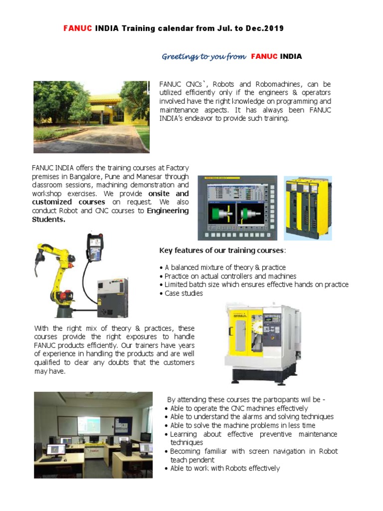 Fanuc: INDIA Training Calendar From Jul. To Dec.2019 | PDF | Numerical ...