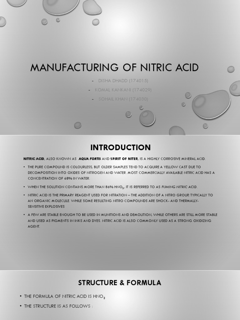 Manufacturing of Nitric Acid - 1 | PDF | Nitric Acid | Nitrogen