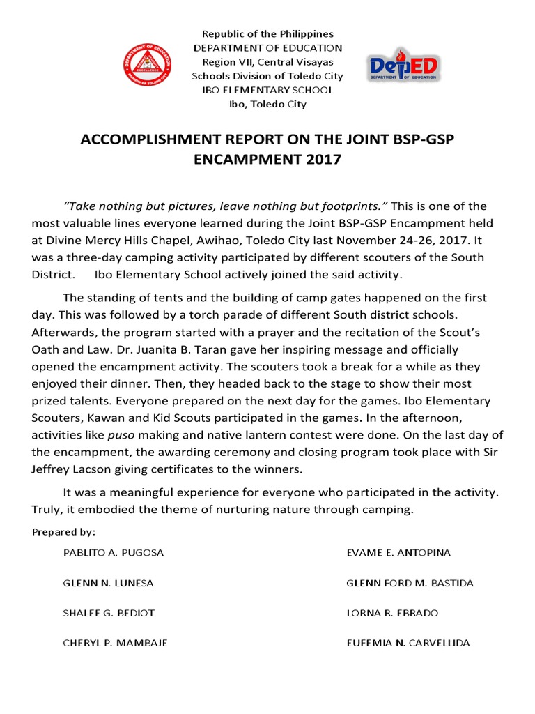 Accomplishment Report On The BSP-GSP ENC | PDF