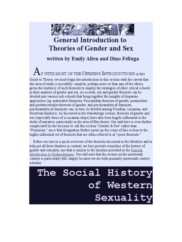 The Social History Of Western Sexuality General Introduction To