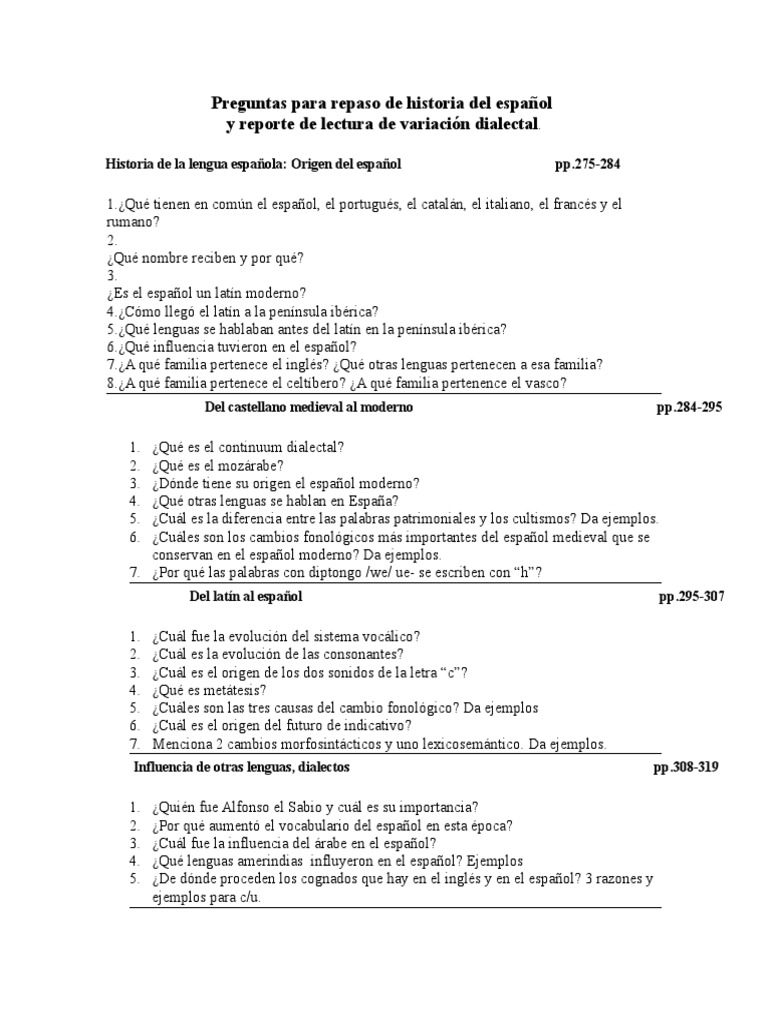 Preguntas sobre historia y dialectos del español | PDF | Lengua ...