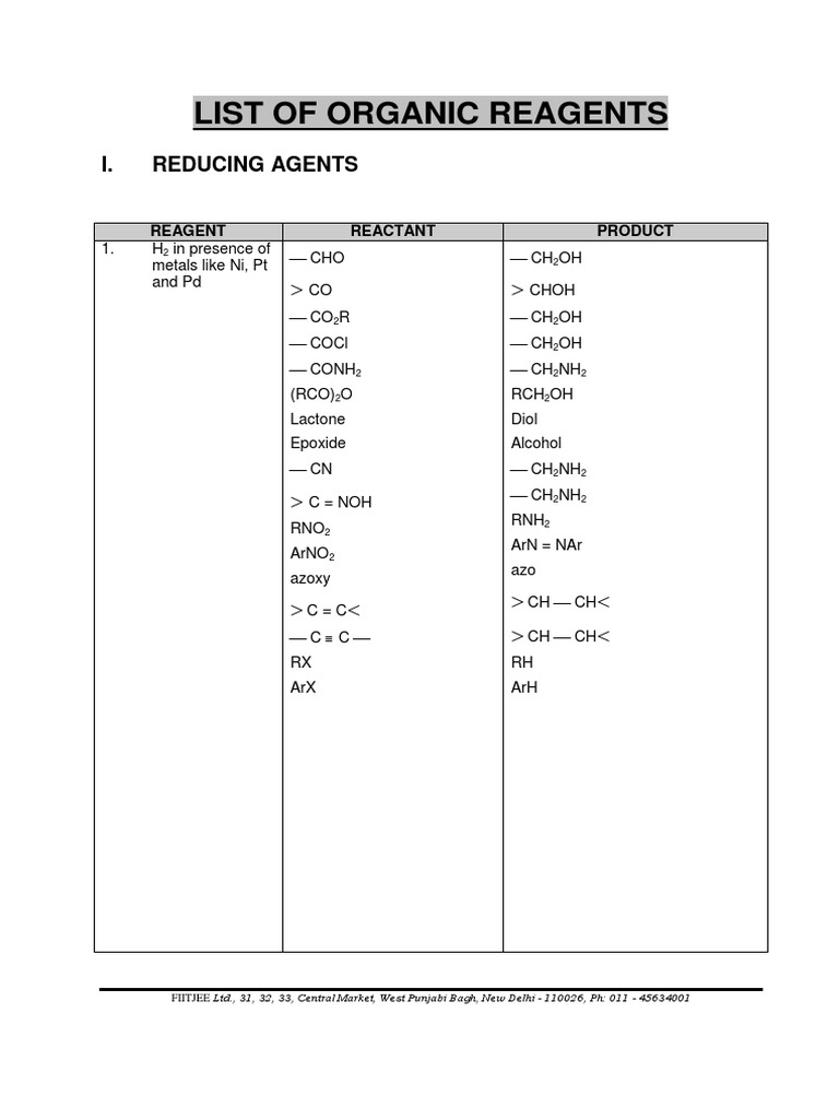 Organic Reducing Agents List | PDF | Hydrogen Compounds | Chemical Elements