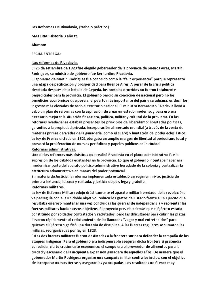 Las Reformas de Rivadavia | PDF | Gobierno | Agitación