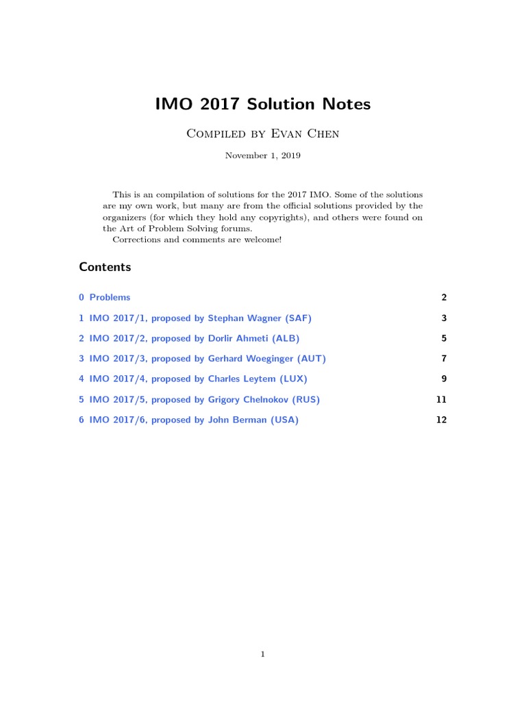IMO 2017 Solution Notes: Compiled by Evan Chen | PDF | Sequence | Triangle