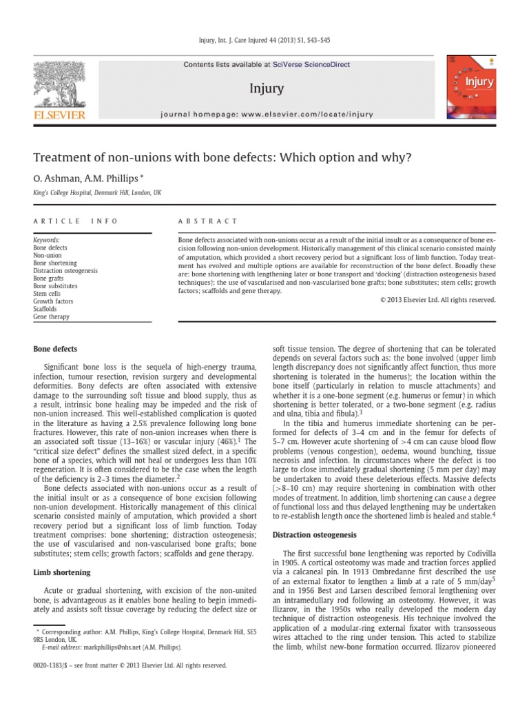 Treatment of Non-Unions With Bone Defects: Which Option and Why | PDF ...
