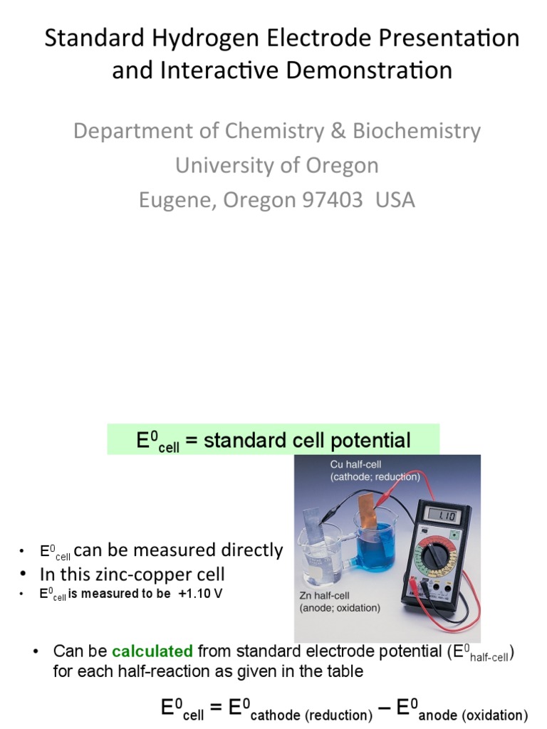 Standard Hydrogen Electrode Presentation | PDF | Anode | Redox