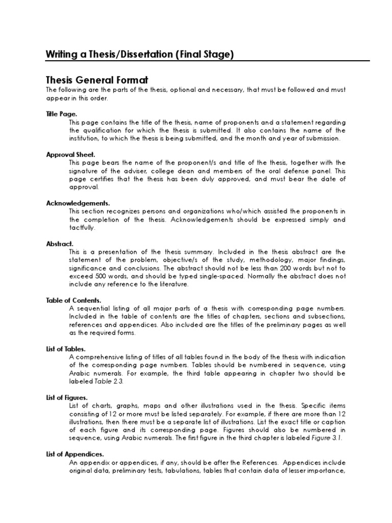 Writing A Thesis/Dissertation (Final Stage) Thesis General Format | PDF ...