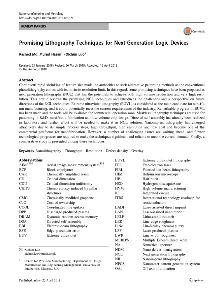 Promising Lithography Techniques For Next-Generati | PDF ...