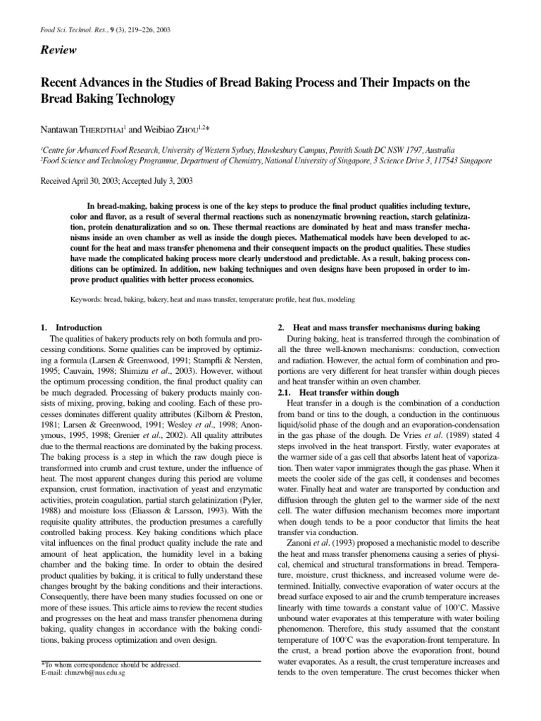Recent Advances in The Studies of Bread Baking Process and Their ...