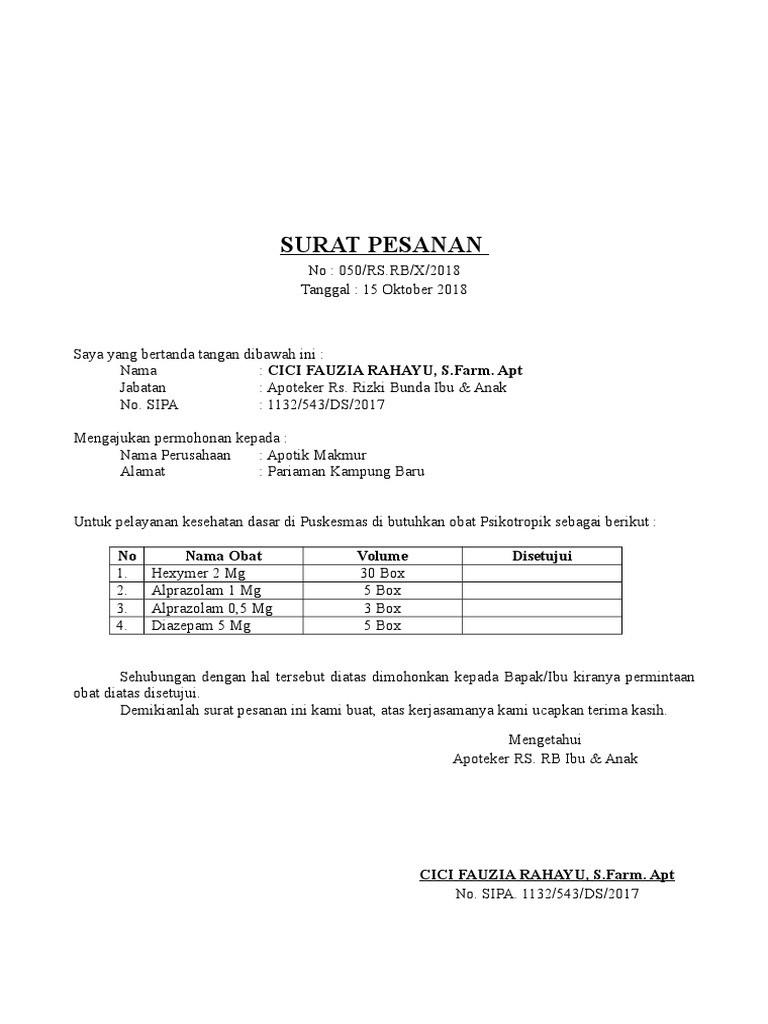 Surat Pesanan - Obat - Pakai Kop Surat | PDF
