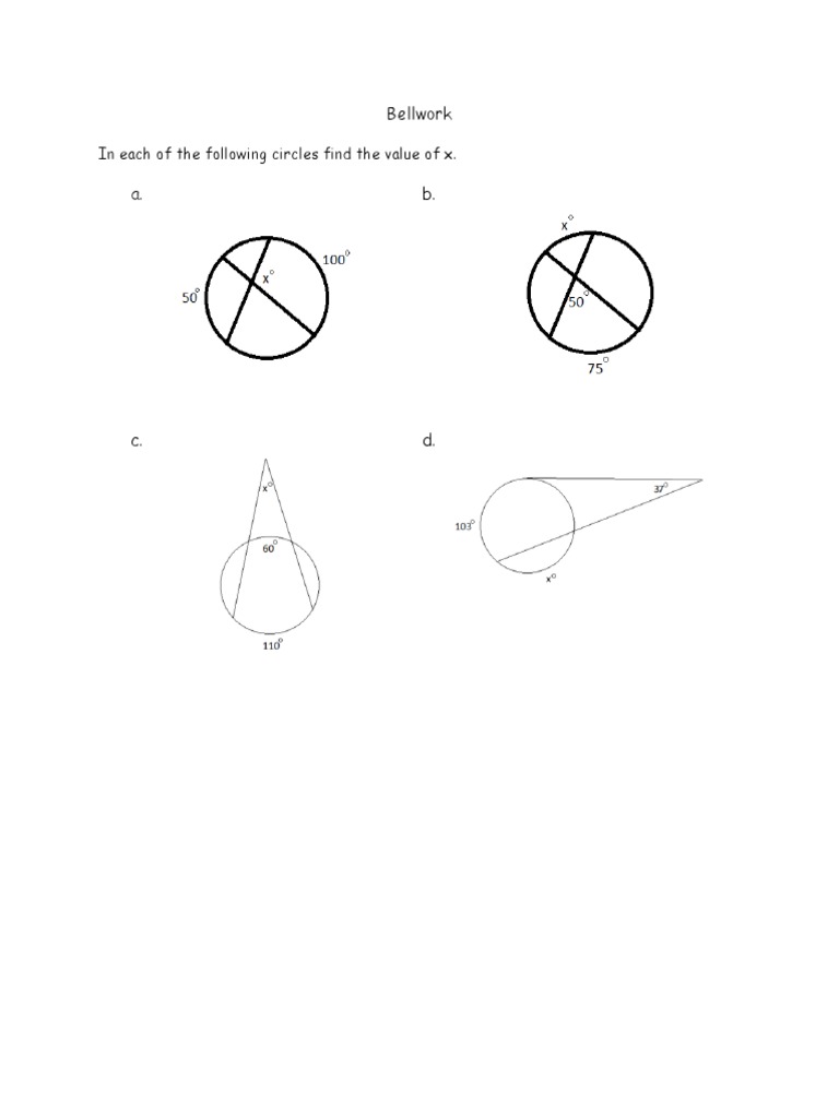 Bellwork: in Each of The Following Circles Find The Value of X | PDF