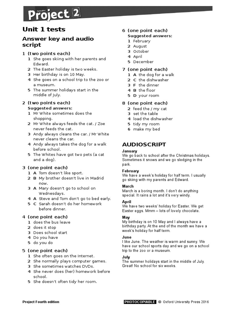 Unit 1 Answer Key and Audio Script | PDF | Christmas | Easter