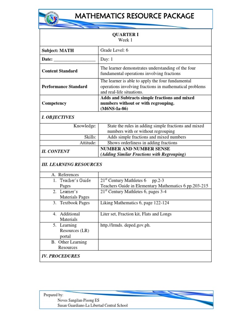 Mathematics Resource Package: Quarter I | PDF | Fraction (Mathematics ...