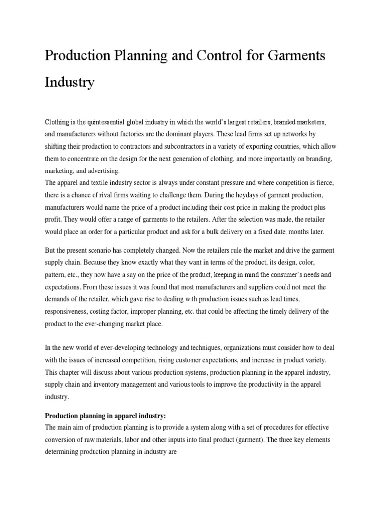 Apparel Production Planning Overview | PDF | Retail | Clothing