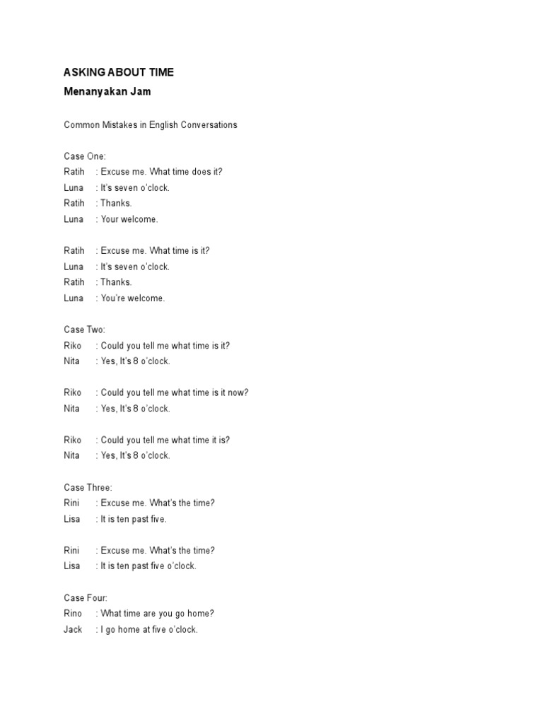 Asking About Time English Class | PDF