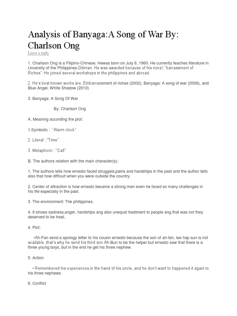 Analysis of Banyaga:A Song of War By: Charlson Ong | PDF
