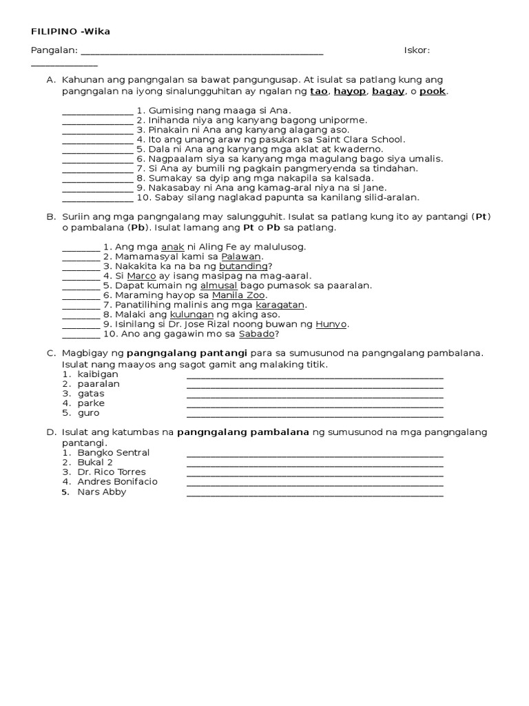 Pangngalan (Pantangi at Pambalana) | PDF