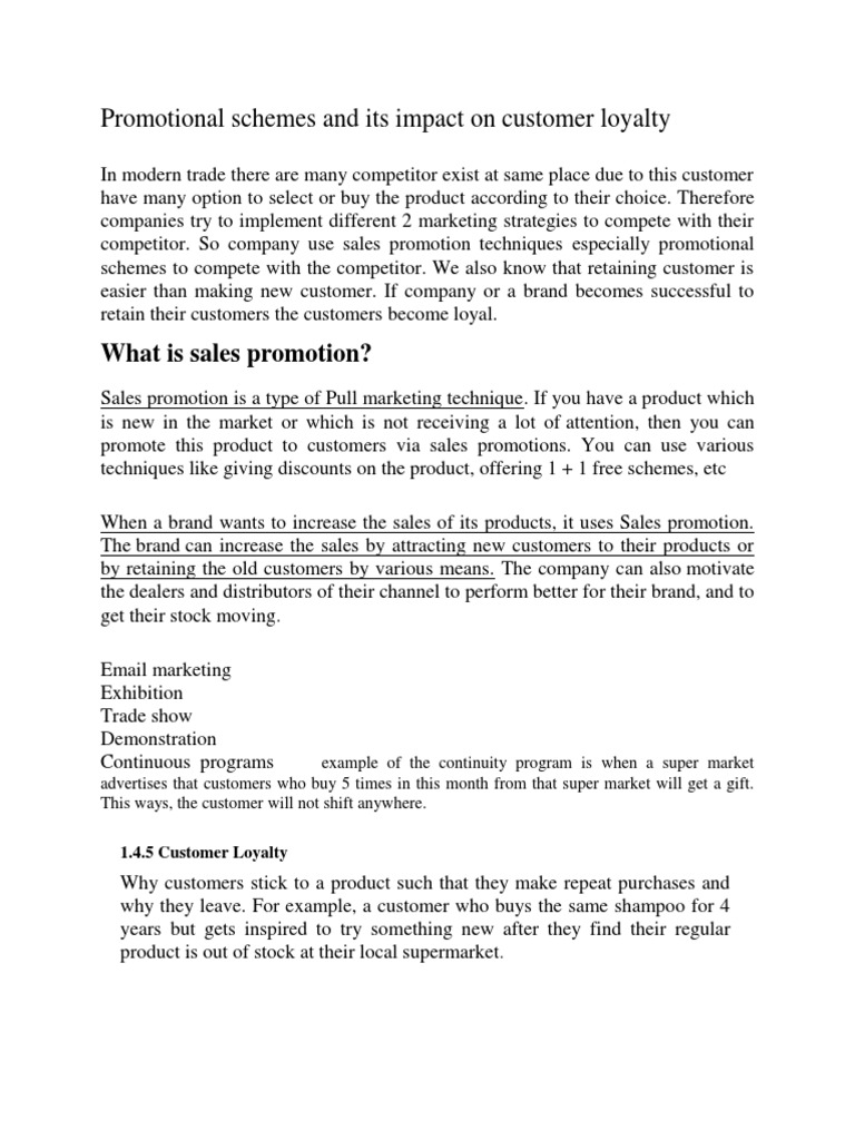 Promotional Schemes and Its Impact On Customer Loyalty | PDF